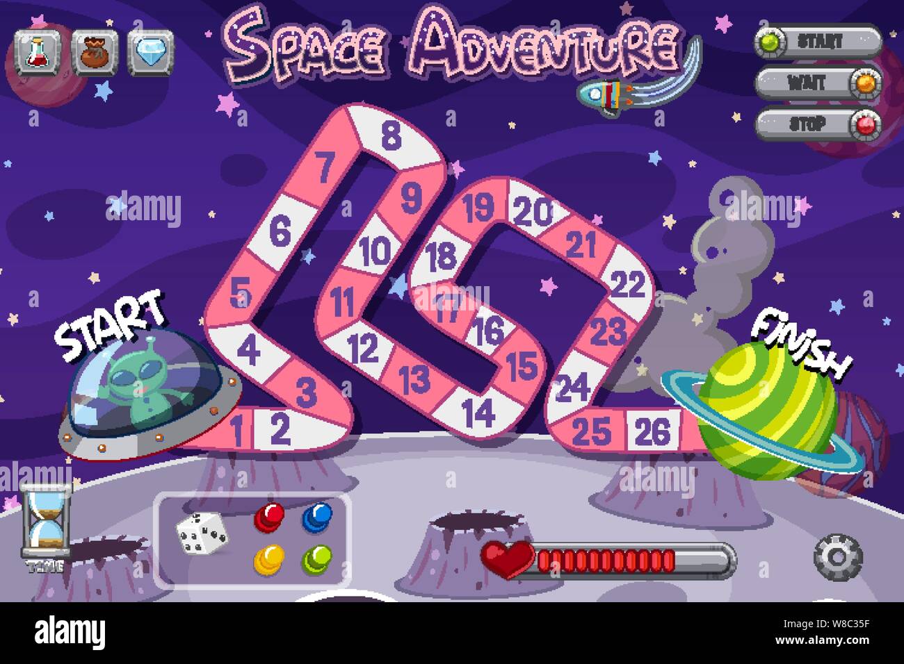 Game template with alien in spaceship illustration Stock Vector Image ...