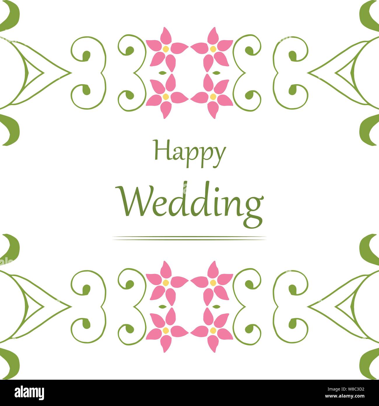 Lettering of happy wedding, with texture of pink flower frame, for card ...