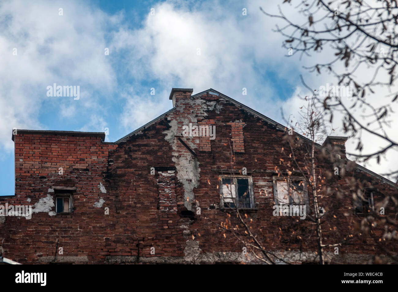 Backside old weathered vintage brick building wall facade Stock Photo ...