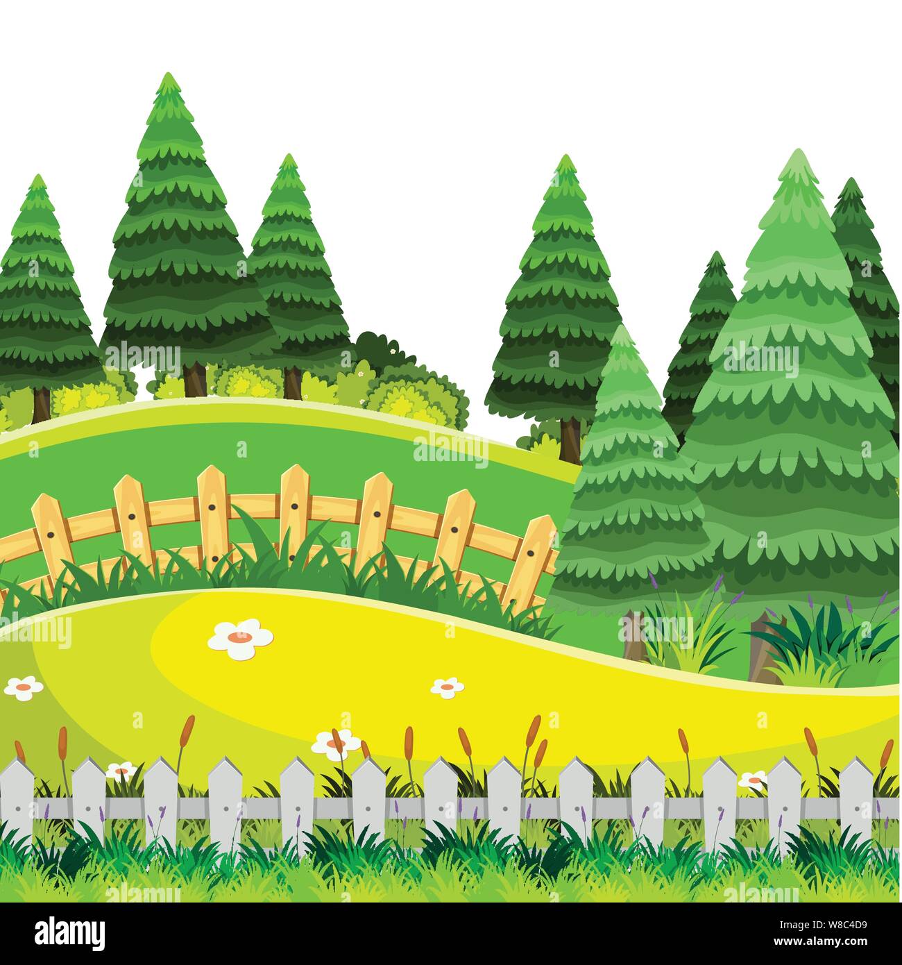 Scenery background of trees in the park illustration Stock Vector Image ...