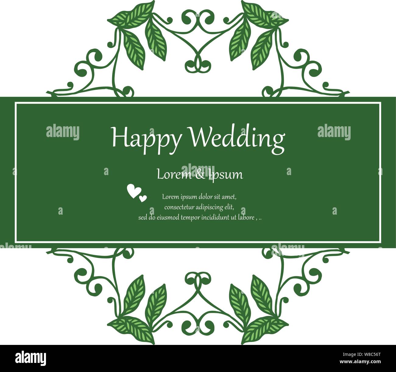 Drawing floral frame, with various green leaves, design invitation card ...