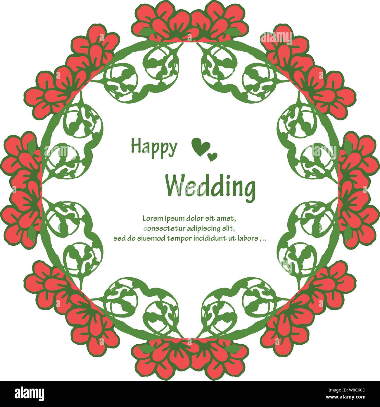 Shape of card happy wedding, vintage frame with cute wreath. Vector ...