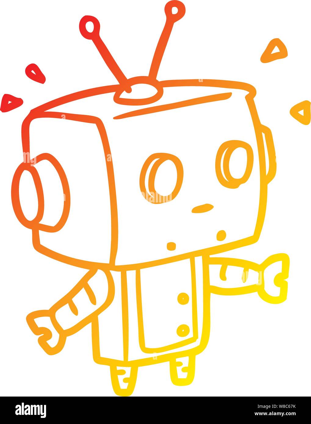 warm gradient line drawing of a cute surprised robot Stock Vector Image ...