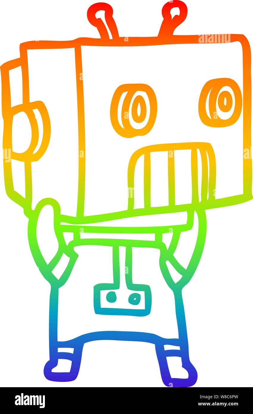 rainbow gradient line drawing of a cartoon robot Stock Vector Image ...