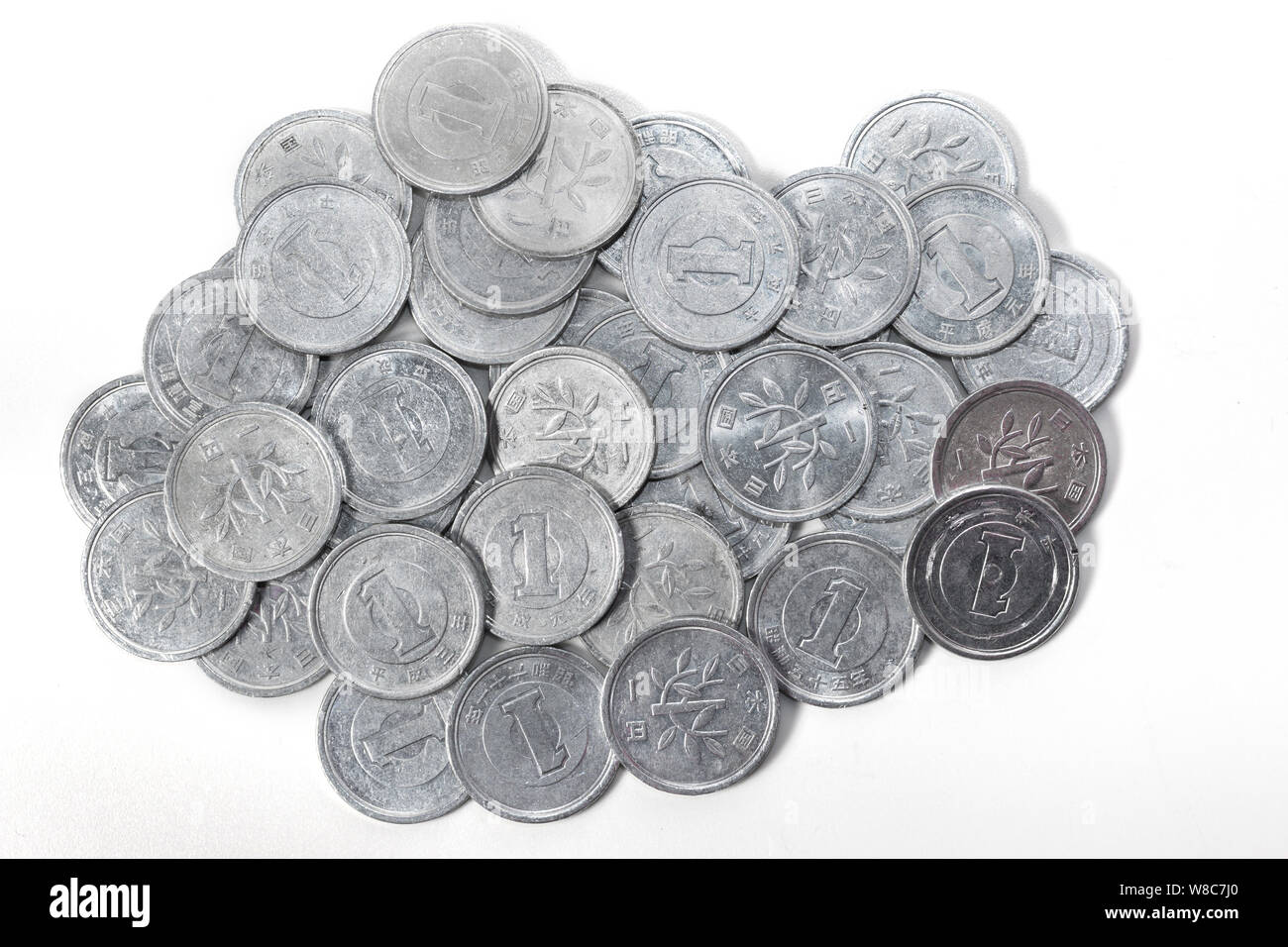 Pile of 1 yen coins japanese money, close up on white background Stock ...