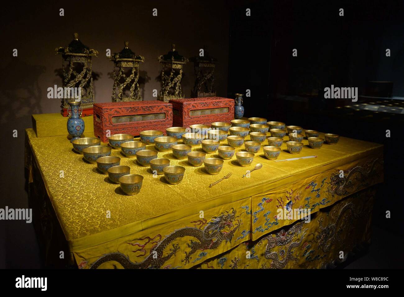 A dining table for emperor is on display at the Yanchi House exhibition ...
