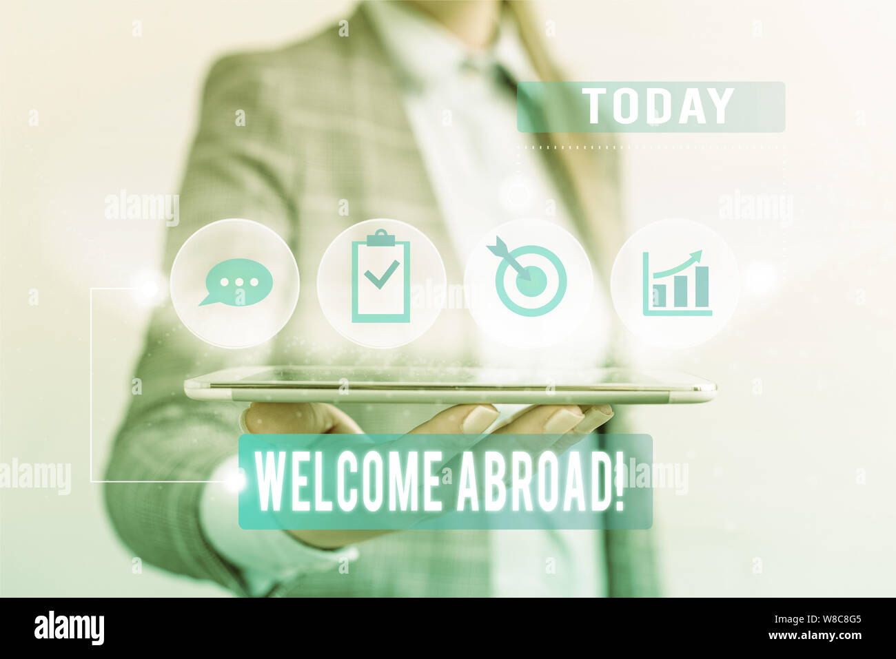 Conceptual hand writing showing Welcome Abroad. Concept meaning ...