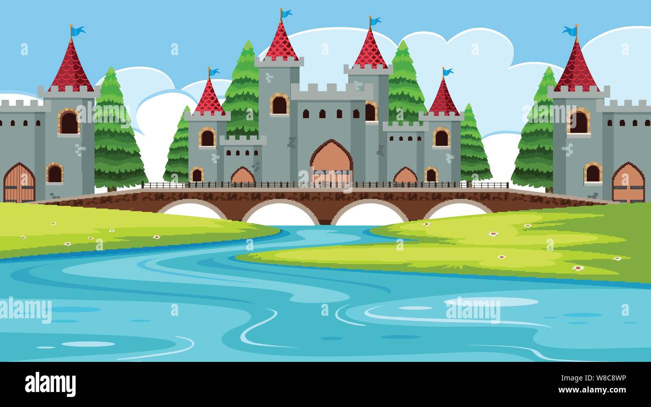 An outdoor scene with castle illustration Stock Vector Image & Art - Alamy