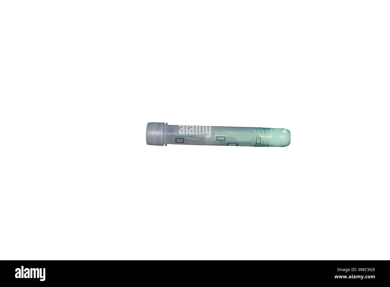 Plastic container for stool samples of feces, medical tests on white ...