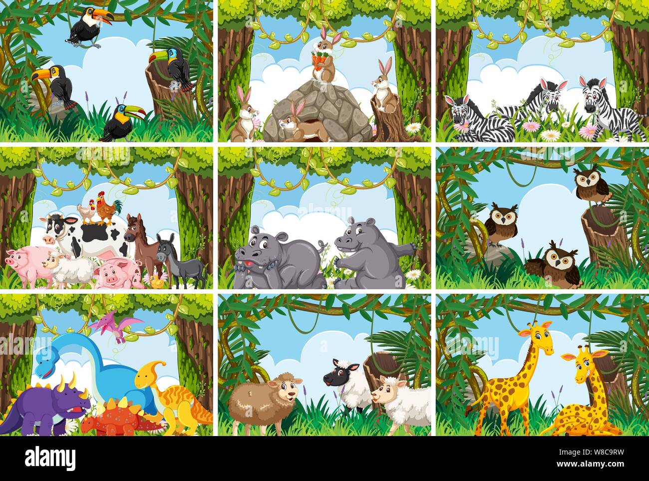 Set of various animals in nature scenes illustration Stock Vector Image ...