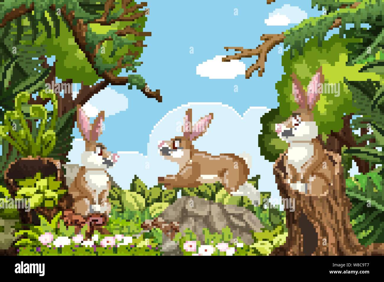 Rabbits in nature scene illustration Stock Vector Image & Art - Alamy