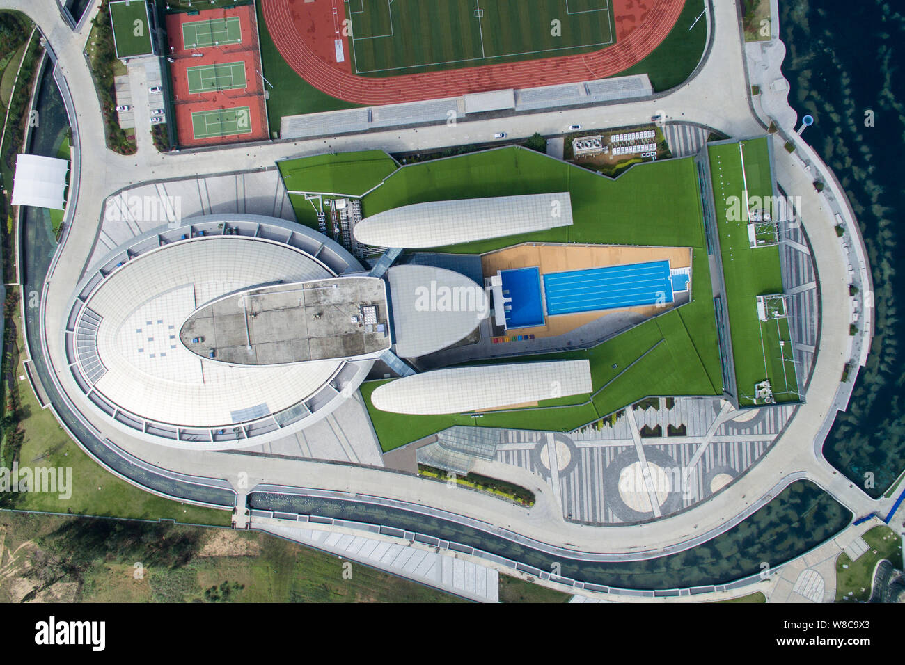 Aerial view of the Star Trek spaceship-shaped headquarters building of ...