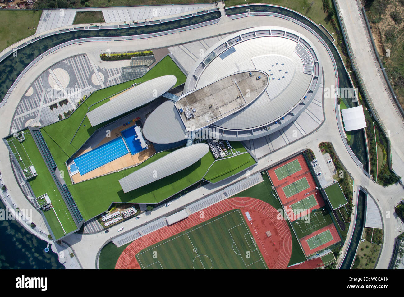 Aerial view of the Star Trek spaceship-shaped headquarters building of ...