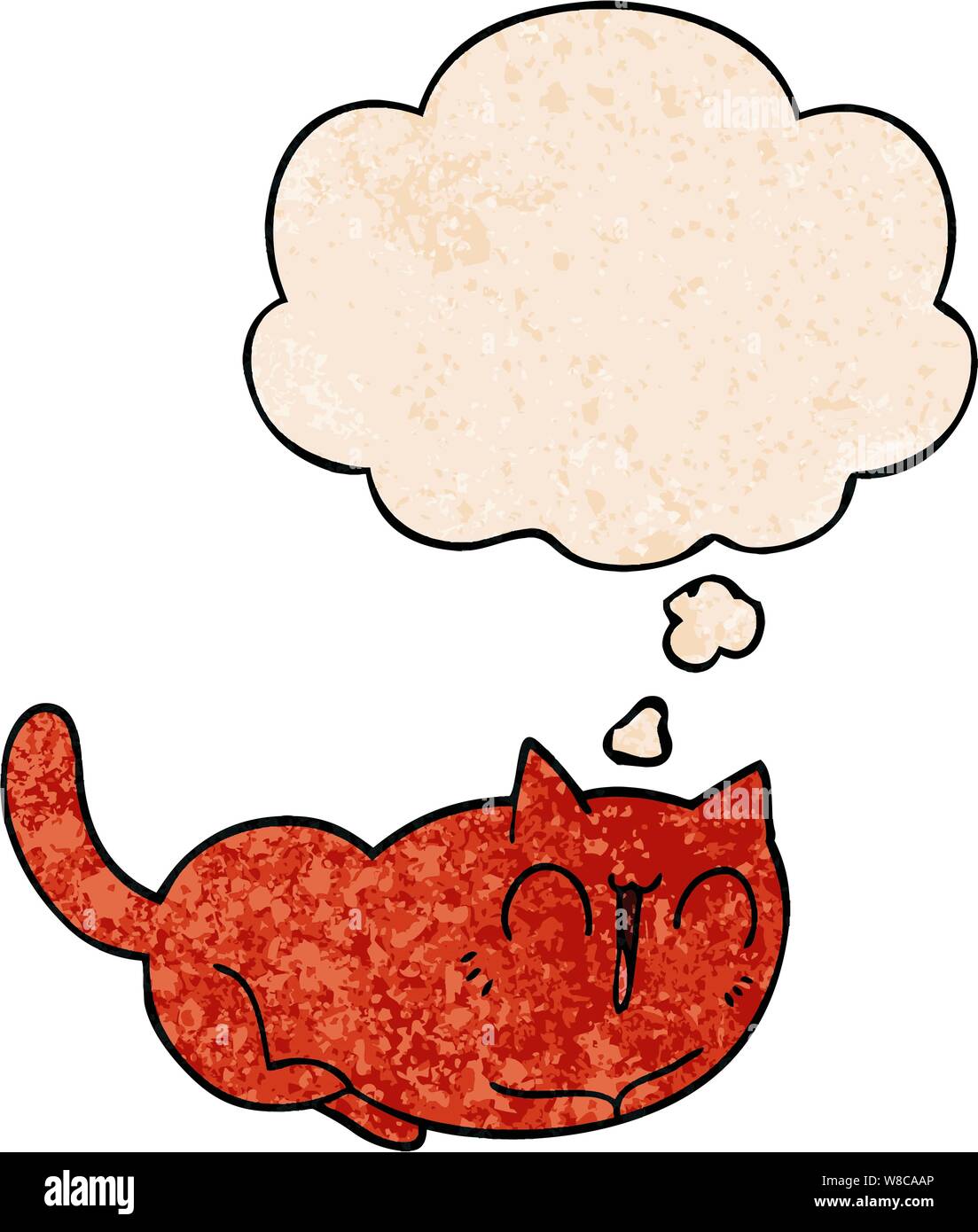 happy cartoon cat with thought bubble in grunge texture style Stock ...