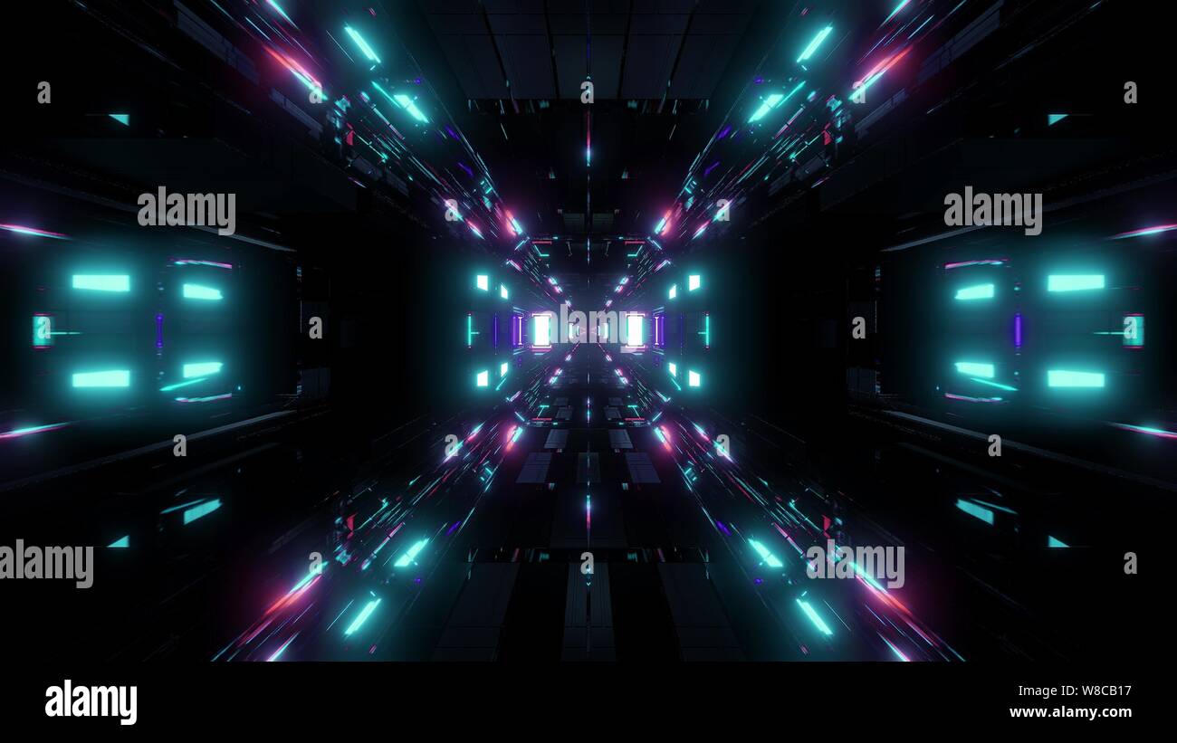 beautiful futuristic scifi space ship tunnel background 3d illustration ...