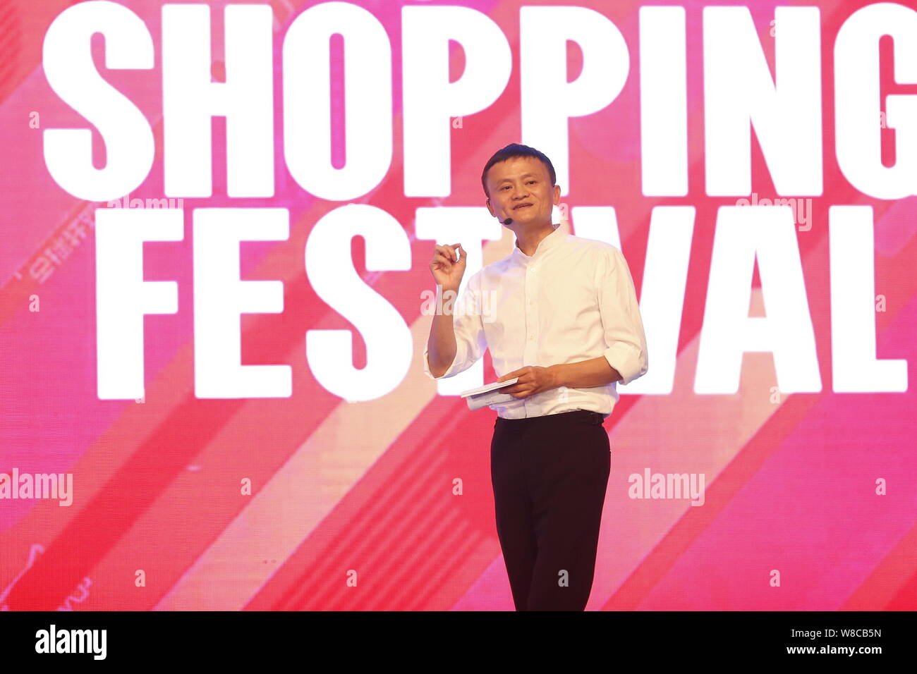 Jack Ma Yun, Chairman of Alibaba Group, delivers a speech at the launch event of the 2015 Tmall ...