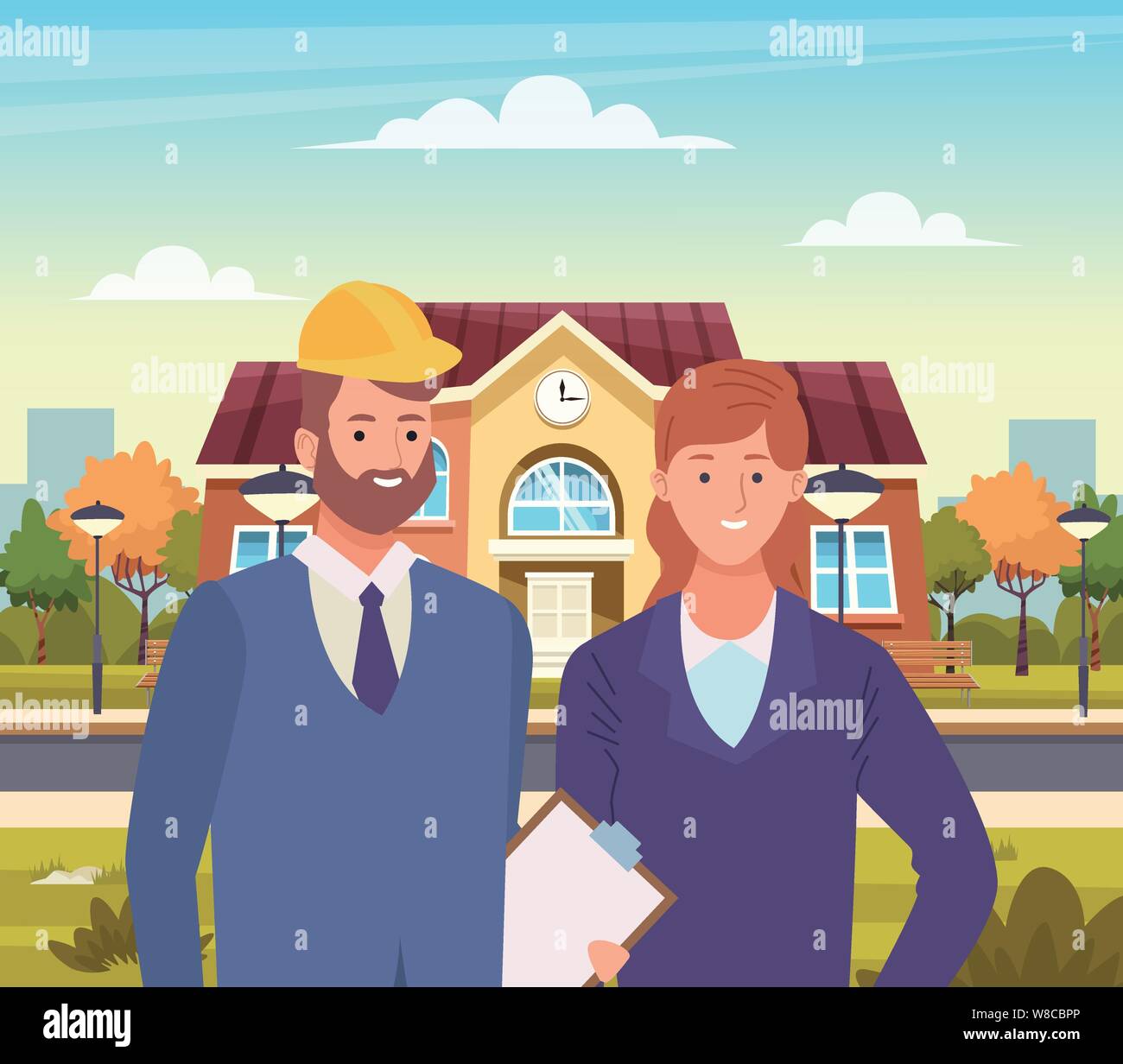 Professionals workers couple smiling cartoons Stock Vector Image & Art ...