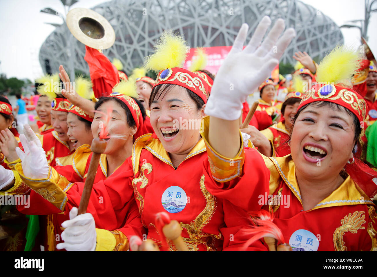 Chinese performers celebrate after Beijing was selected to host the ...