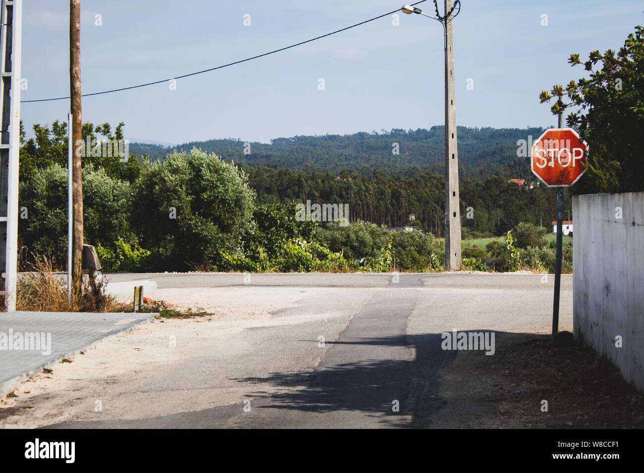 Stop sign with a beautiful background. Peaceful rural area view. Summer ...