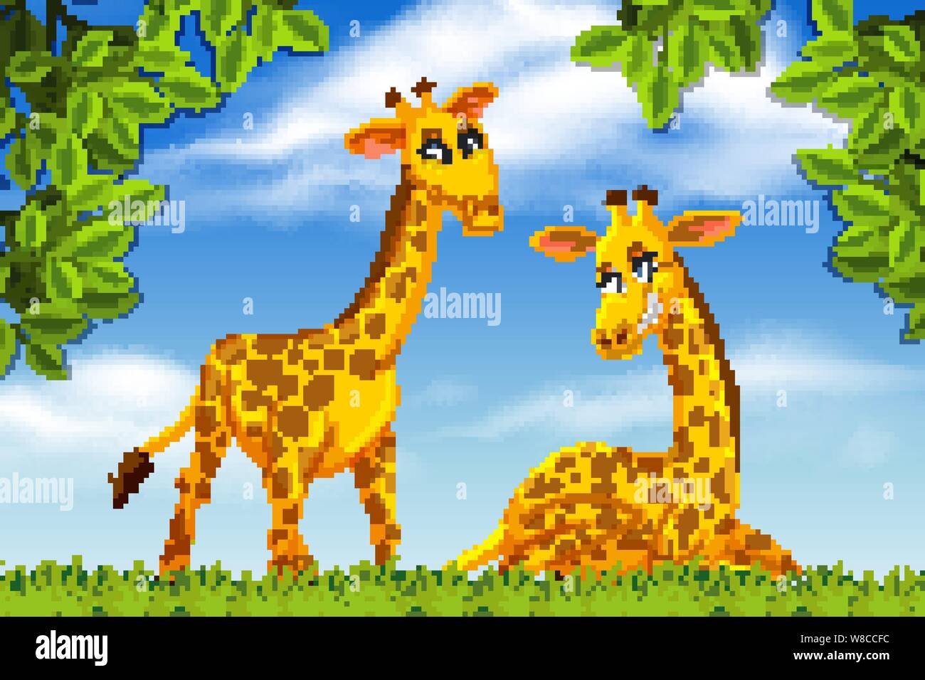 Giraffes in jungle scene illustration Stock Vector Image & Art - Alamy