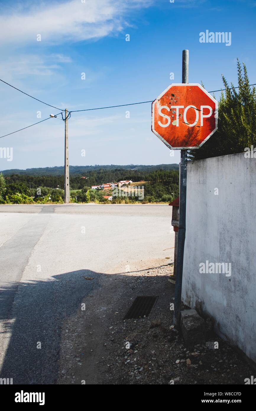Stop sign with a beautiful background. Peaceful rural area view. Summer ...