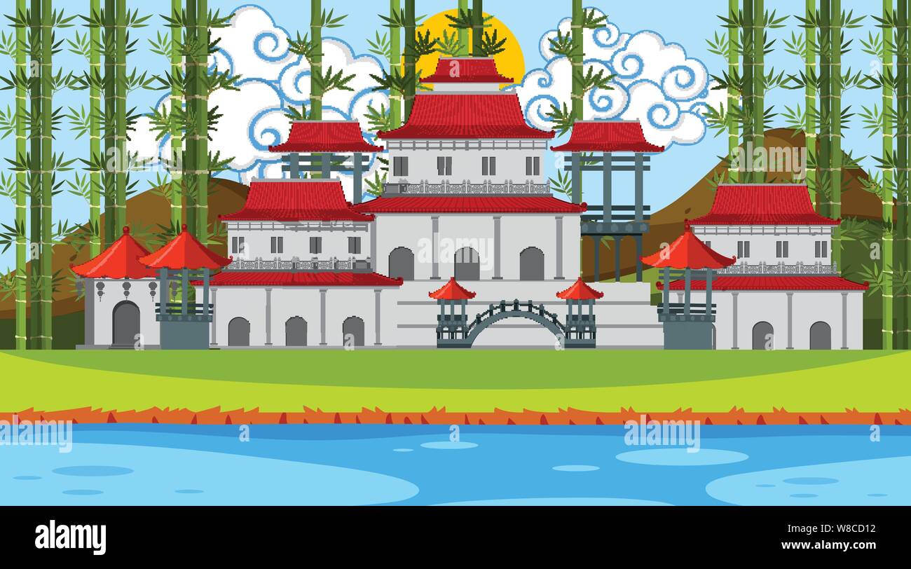 An outdoor scene with Asian castle illustration Stock Vector Image ...
