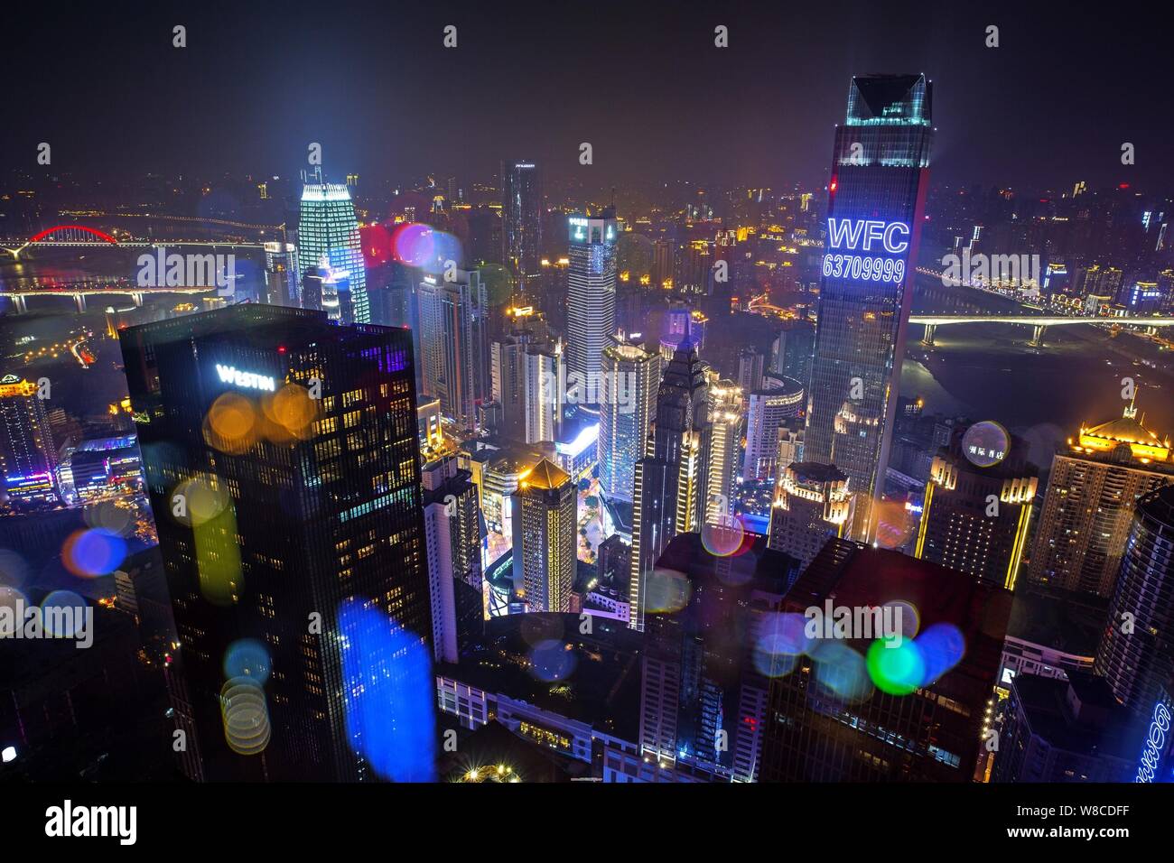 Night view of the Chongqing World Financial Centre (WFC), tallest, and ...