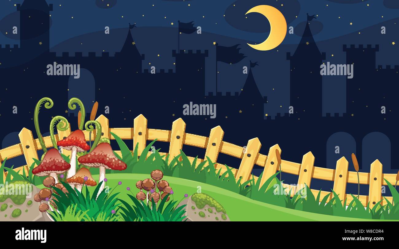 Background design of landscape with park at night illustration Stock ...
