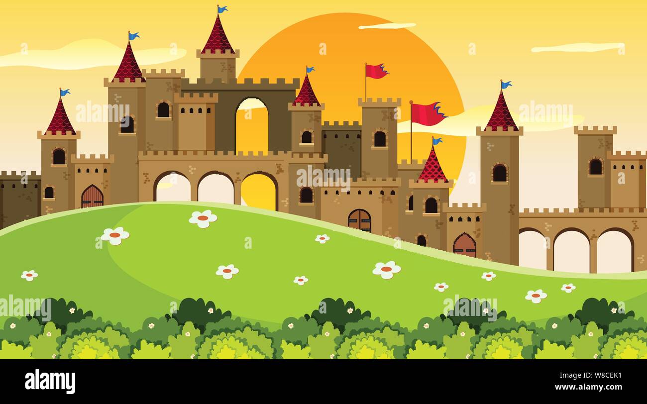 An outdoor scene with castle illustration Stock Vector Image & Art - Alamy