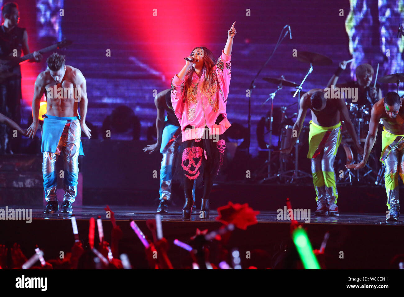 Taiwanese singer A Mei performs during her concert in Taipei, Taiwan, 6 ...