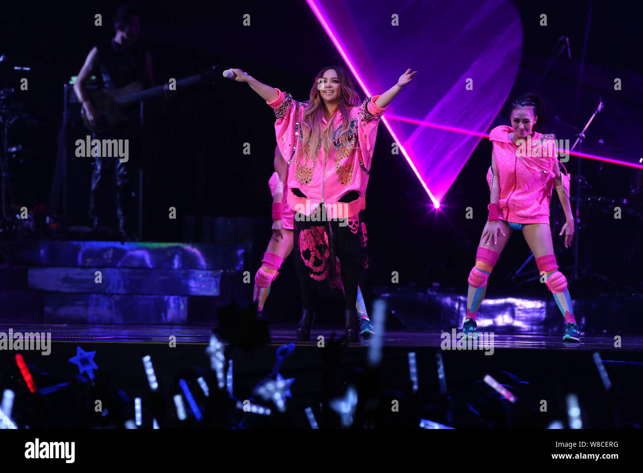 Taiwanese singer A Mei performs during her concert in Taipei, Taiwan, 6 ...