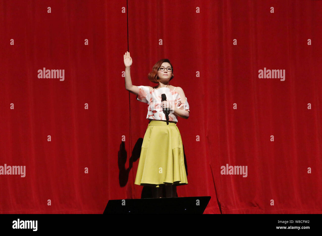 Selina Jen of Taiwanese pop gril group S.H.E poses at her mini concert ...
