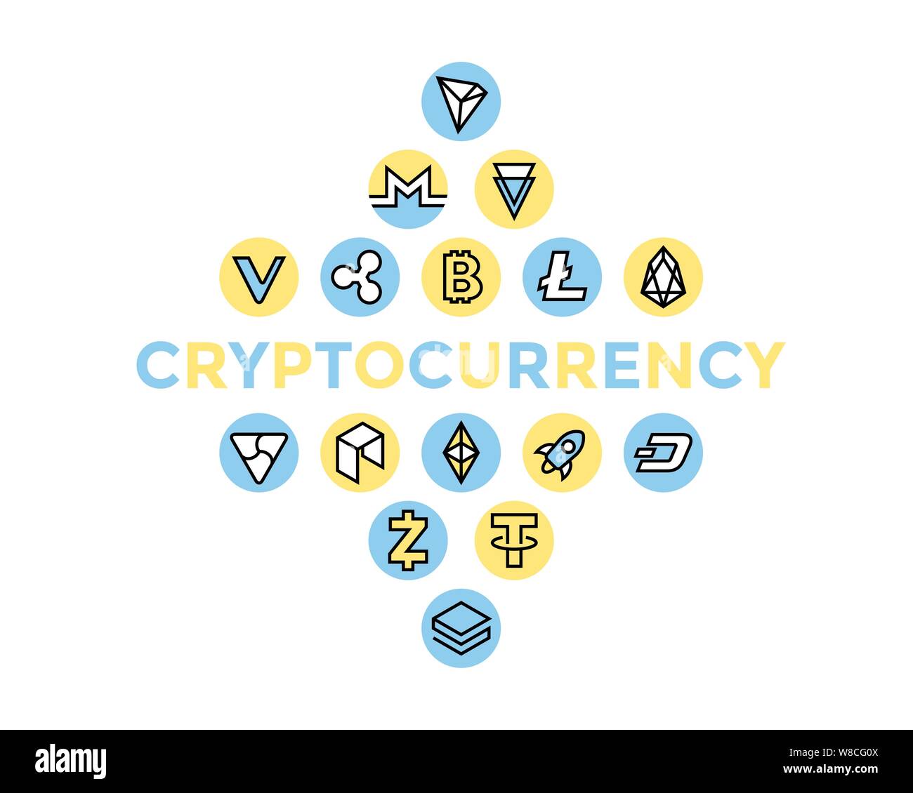 Crypto currency thin line color background icons isolated vector illustration Stock Vector Image ...