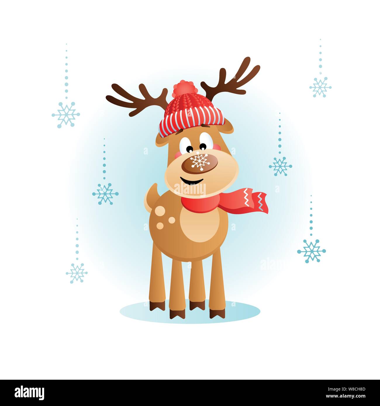 Cute Deer with a snowflake on the nose. Christmas cartoon character ...