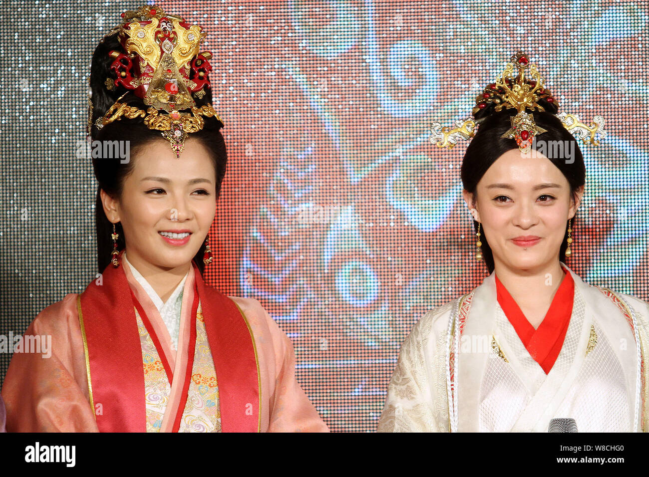 Chinese actresses Liu Tao, left, and Sun Li smile during a press ...