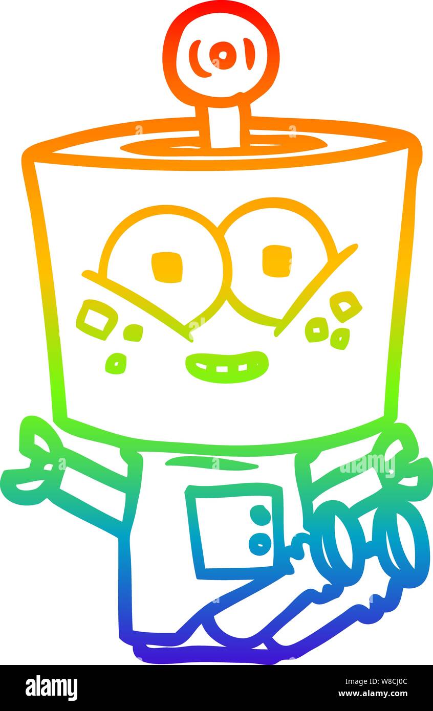 rainbow gradient line drawing of a happy cartoon robot Stock Vector ...