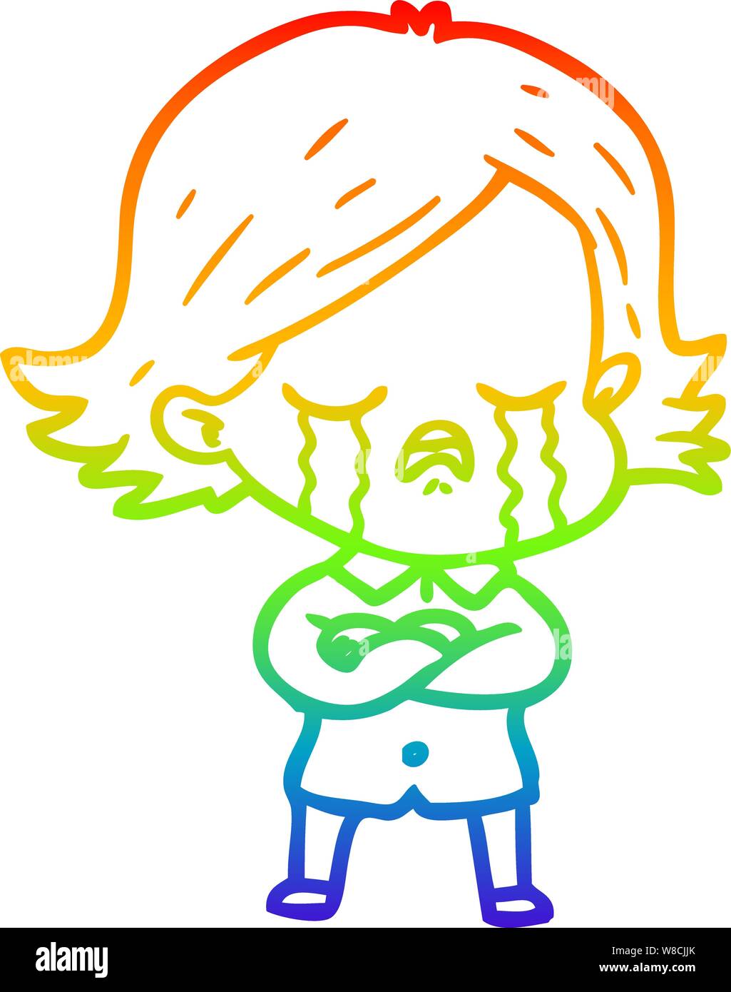 rainbow gradient line drawing of a cartoon girl crying Stock Vector ...