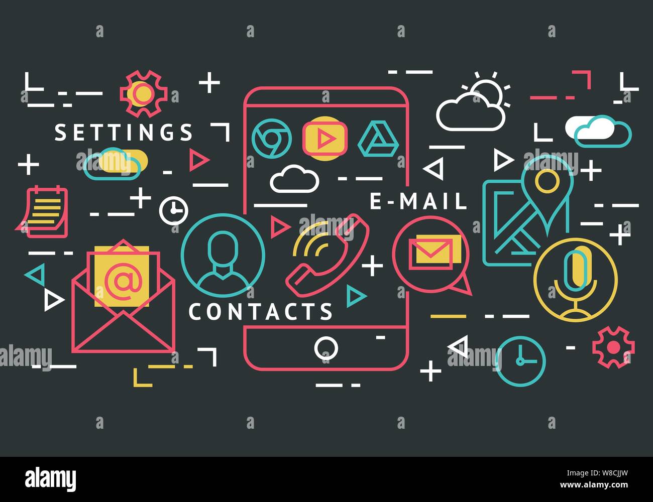 mobile launcher options icons, color digital vector background ...