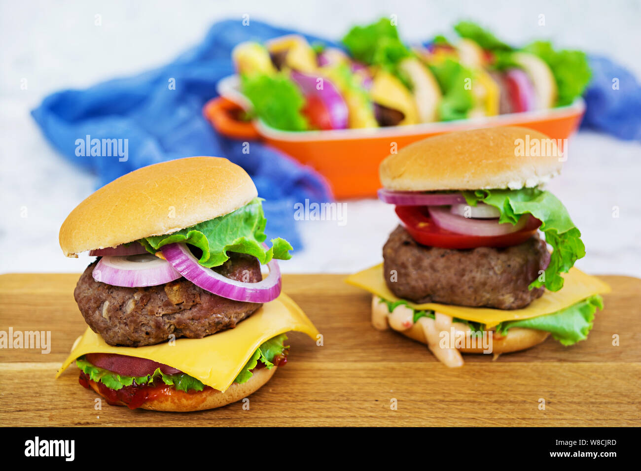 Delicious handmade burger on white background Stock Photo - Alamy