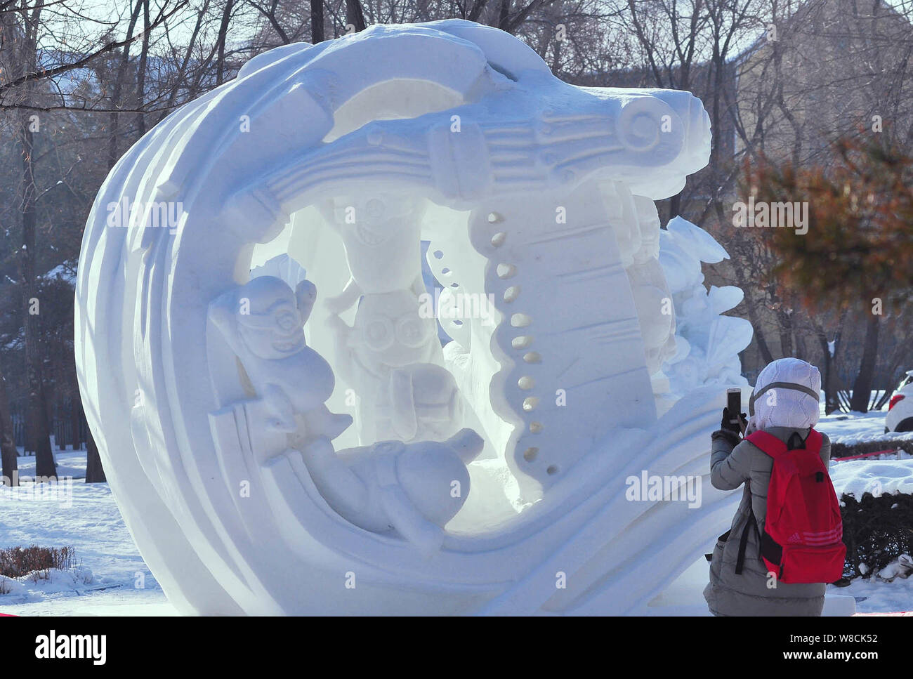 Snow sculptures are seen on display during the 28th Taiyangdao Snow ...