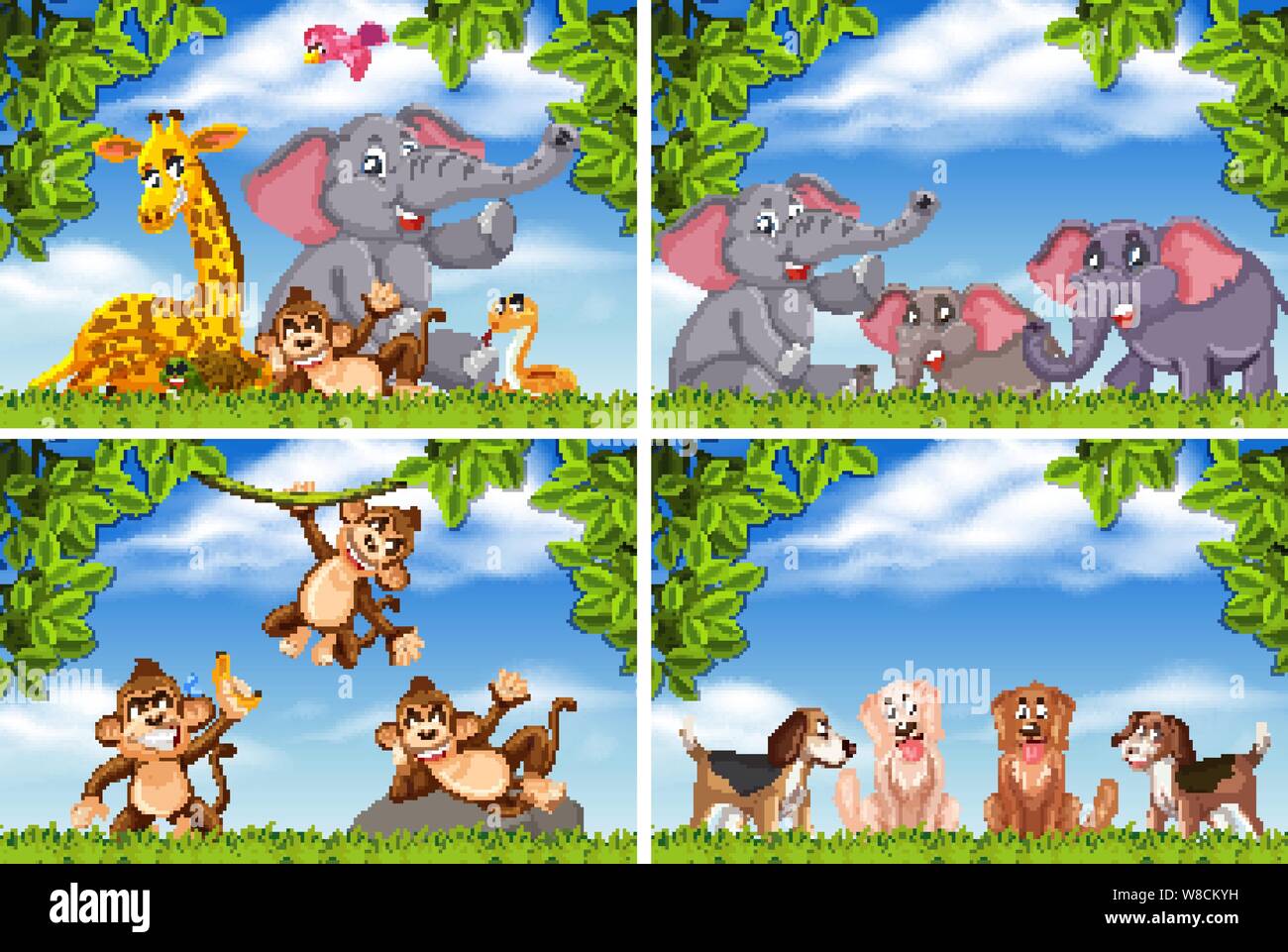 Set of various animals in nature scenes illustration Stock Vector Image ...