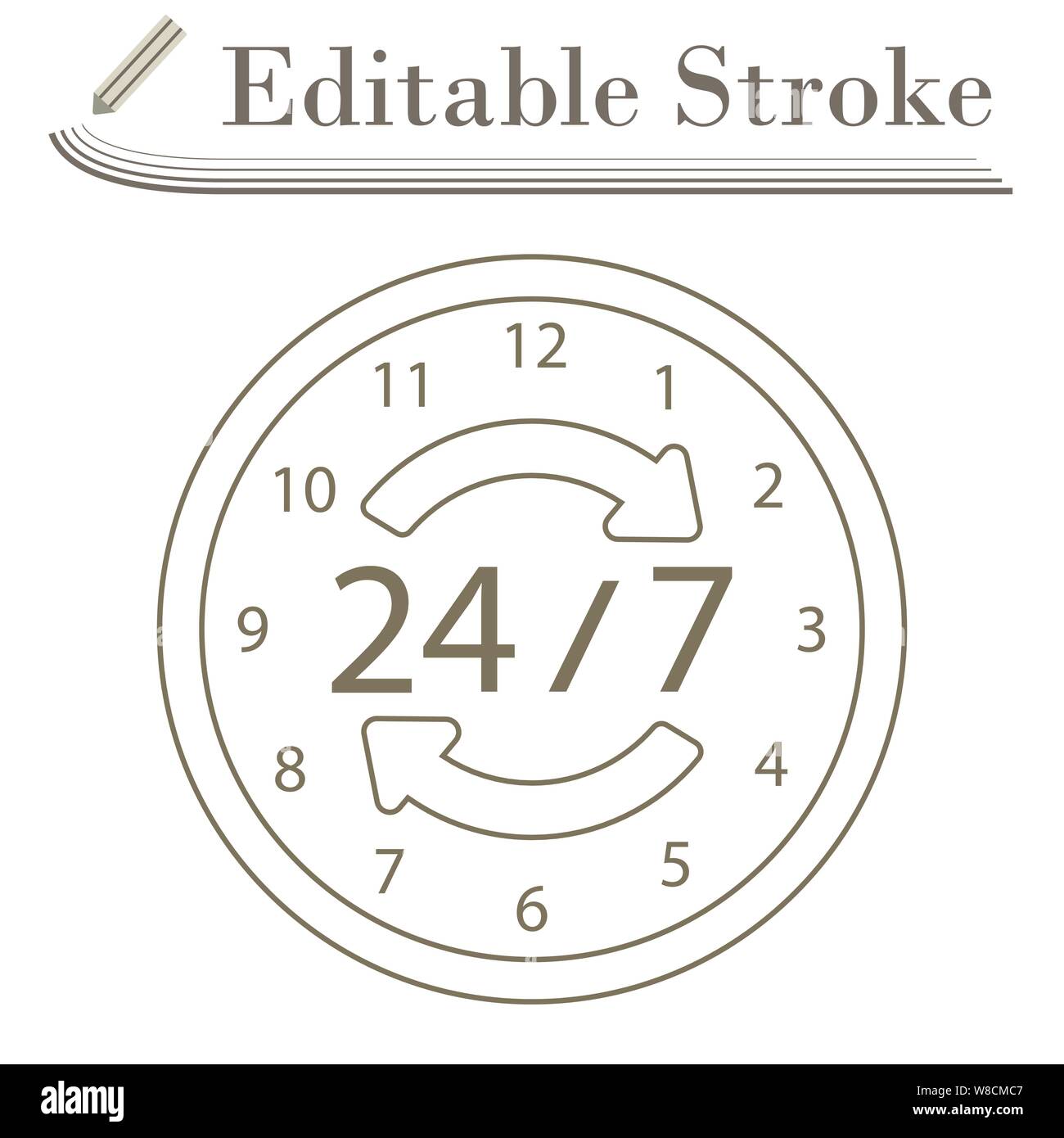 24 Hour Icon. Editable Stroke Simple Design. Vector Illustration Stock ...