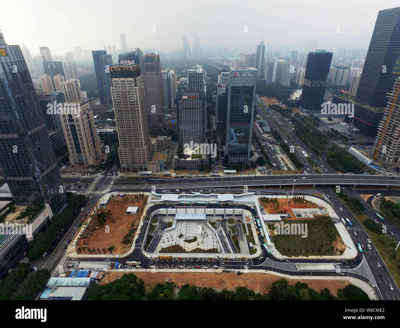Aerial view of the Futian Railway Station, Asia's largest underground ...