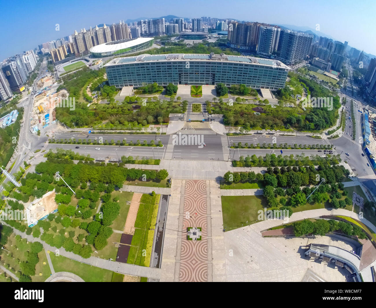 Aerial view of the Bao'an District government buildings in Shenzhen ...