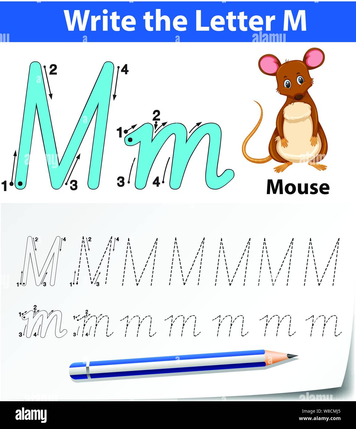 Tracing alphabet template for letter M illustration Stock Vector Image ...