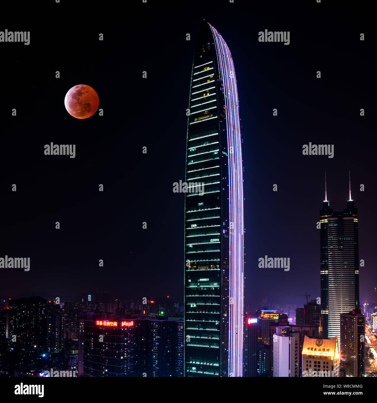 This composite picture shows the moon during a total lunar eclipse ...