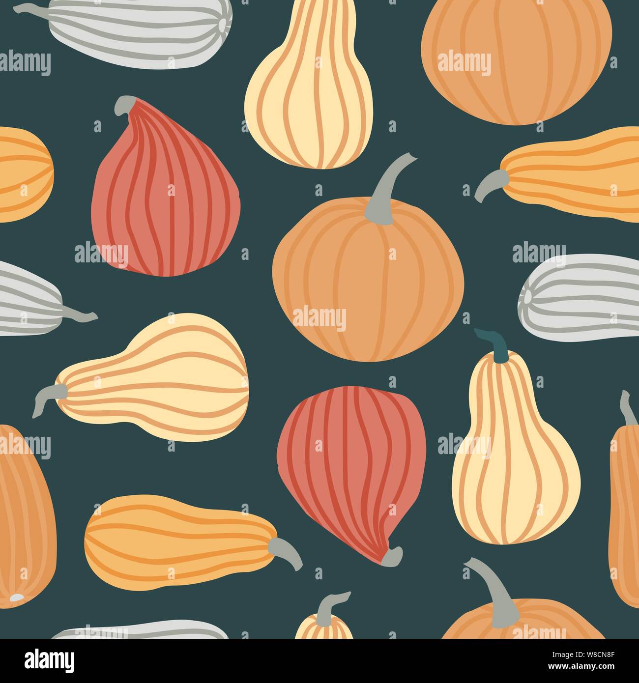 Hand draw Pumpkin Seamless Pattern in simple Doodle Style Vector ...