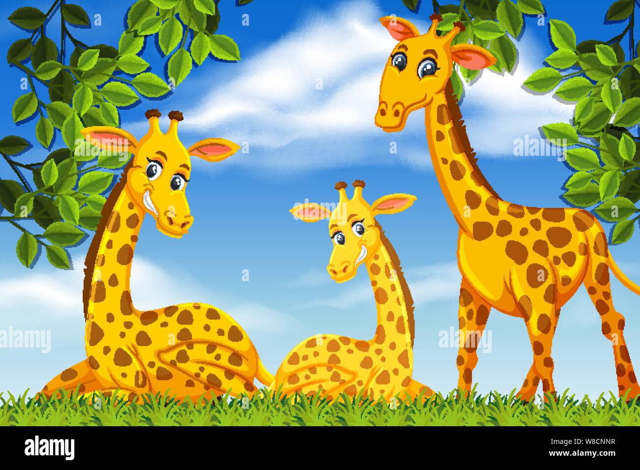 Cute giraffes in woods scene illustration Stock Vector Image & Art - Alamy