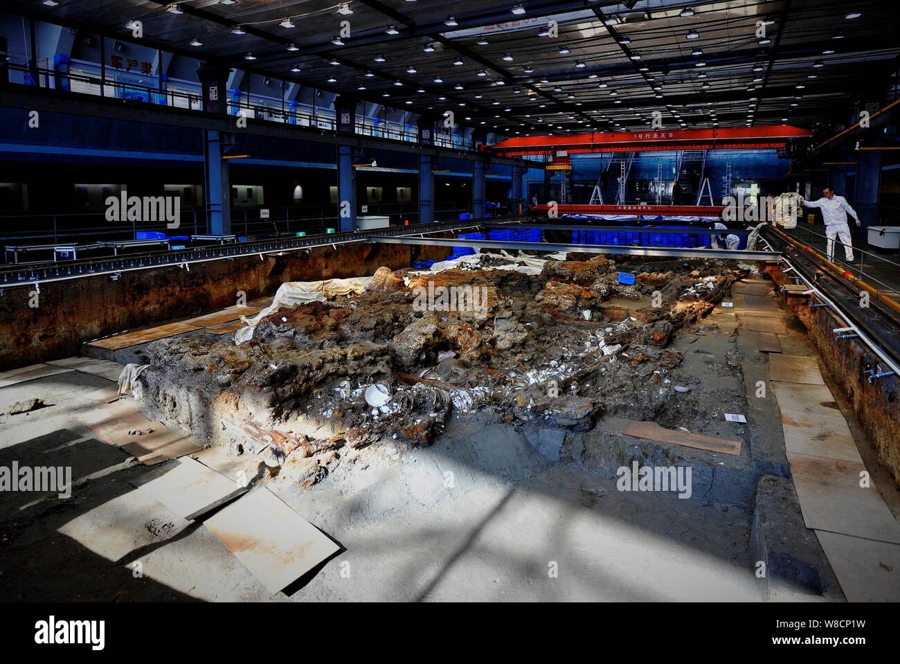 Relics excavated from the wrecked ship "Nanhai No. 1" are seen at a ...