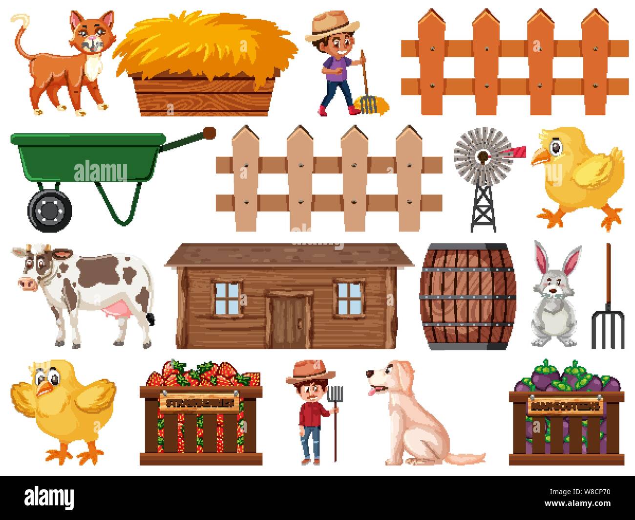 Large set of isolated farm objects illustration Stock Vector Image ...